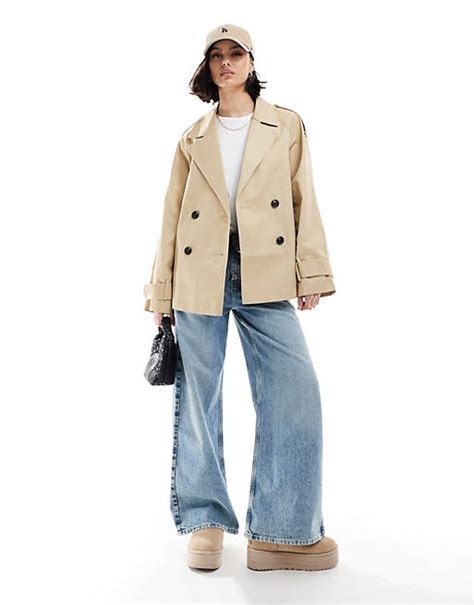 Asos Design Kurzer Trenchcoat In Steinbeige Asos