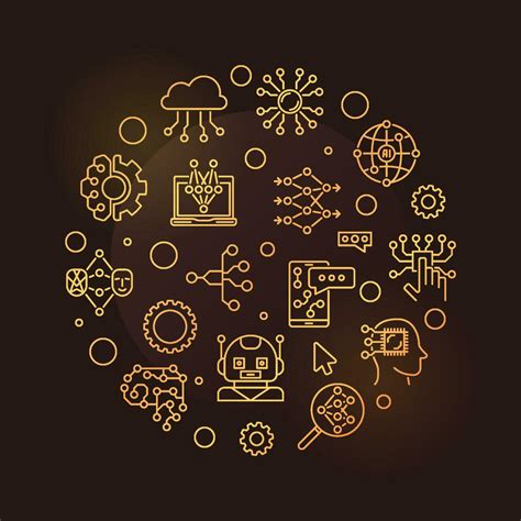 Artificial Intelligence And Neural Network Outline Round Vector Golden Banner 23451186 Vector