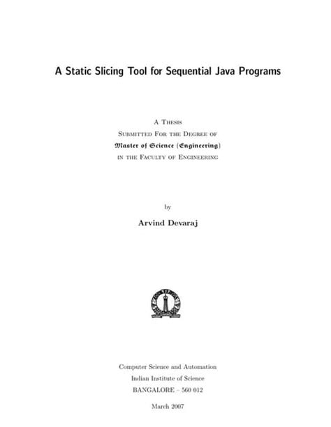 Thesis Slicing Of Java Programs Using The Soot Framework 2006 Pdf