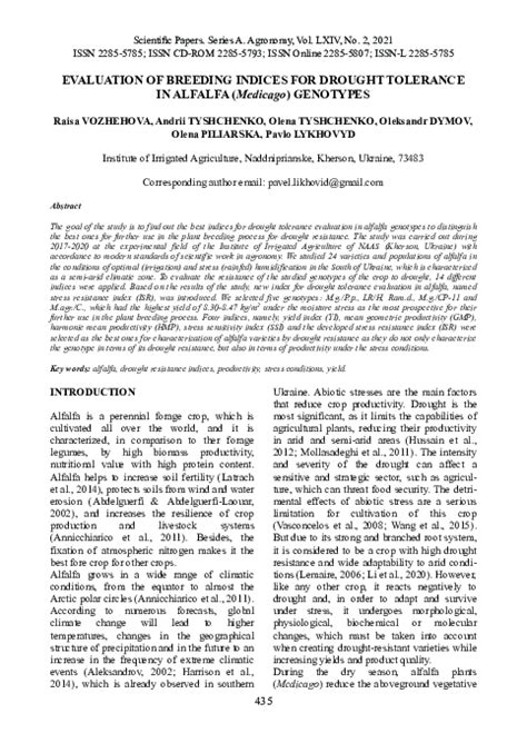 Pdf Evaluation Of Breeding Indices For Drought Tolerance In Alfalfa Medicago Genotypes