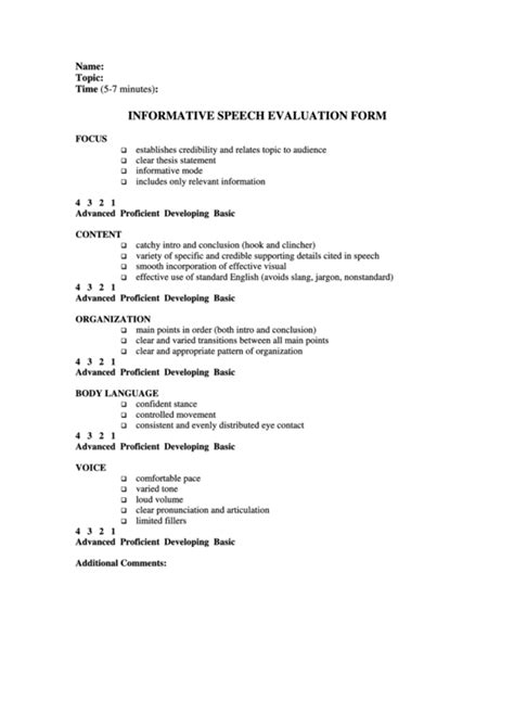 Informative Speech Evaluation Form Printable Pdf Download