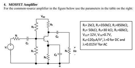 Solved Mosfet Amplifier For The Common Source Amplifier I