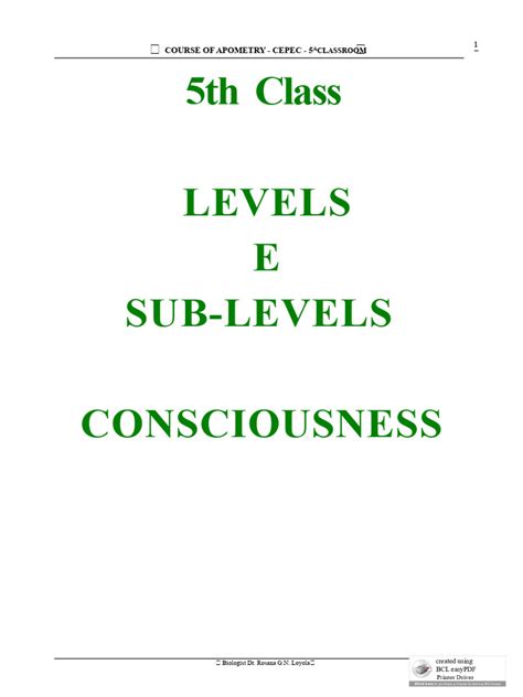 5a Class Levels And Sublevels Pdf Resonance Psychotherapy