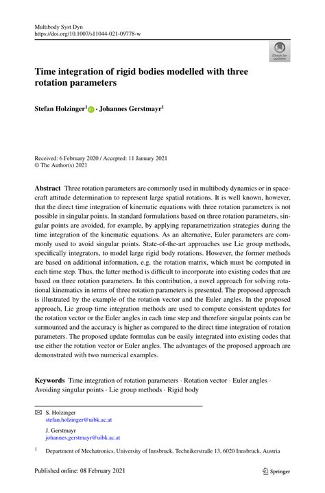 Pdf Time Integration Of Rigid Bodies Modelled With Three Rotation Parameters