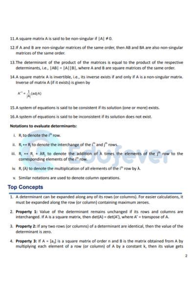 CBSE Class Mathematics Determinants Notes