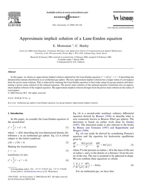 Pdf Approximate Implicit Solution Of Lane Emden Equation