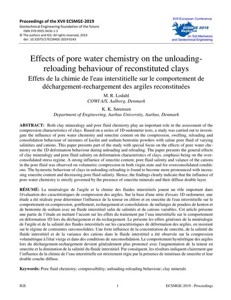 Pdf Effects Of Pore Water Chemistry On The Unloading Reloading Behaviour Of Reconstituted Clays