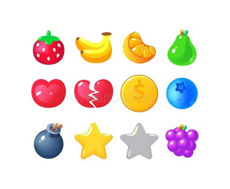 Game Ui Icons Mobile Application Or Game Interface Elements Cartoon Colorful Design Stock