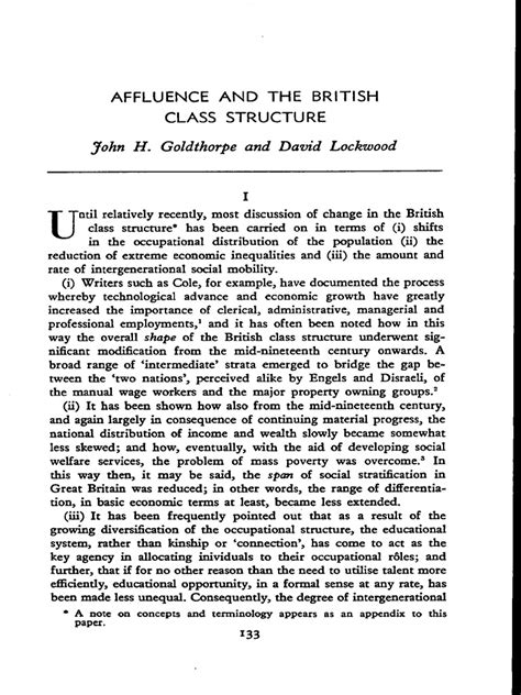 Affluence And The British Class Structure Pdf Social Stratification