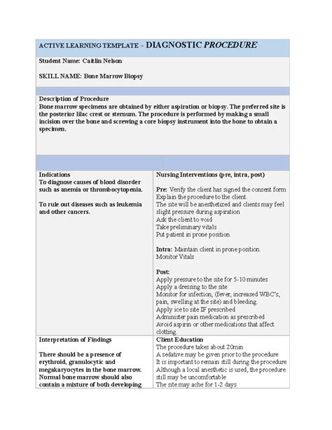 Bone Marrow Biopsy Procedure Note Template