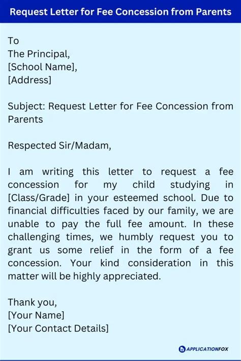 Application For Fee Concession Due To Financial Problems