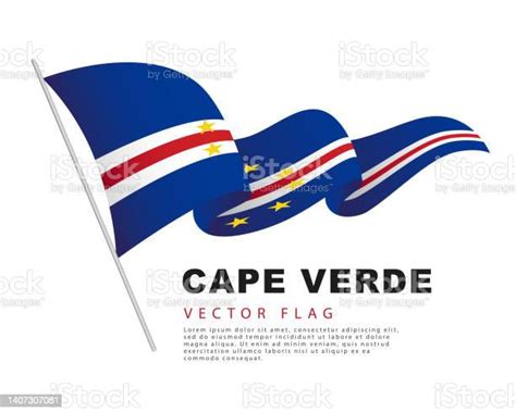 ธงของเคปเวิร์ดแขวนอยู่บนเสาธงและกระพือปีกในสายลม ภาพประกอบเวกเตอร์ที่แยกได้บนพื้นหลังส ภาพประกอบ