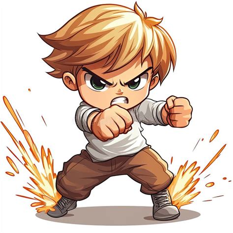 Chibi Character With Blonde Hair Striking Powerful Kick With Energy