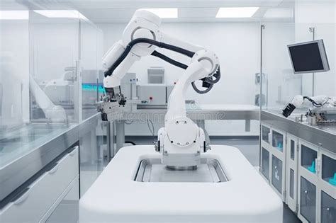Robot Cleaning And Sanitizing Benchtop In Cleanroom With Equipment