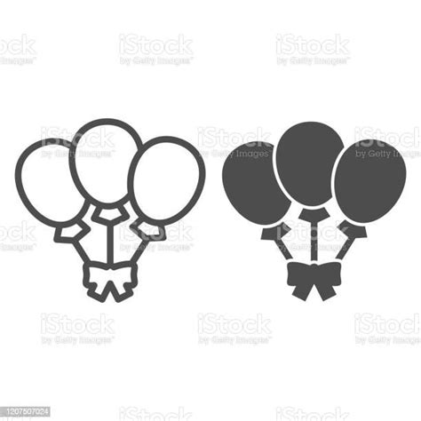 공기 풍선 선과 단색 아이콘입니다 리본 3 파티 장식 풍선입니다 축제 이벤트 및 표시 벡터 디자인 개념 흰색 배경에 윤곽 스타일 그림 웹 및 응용 프로그램에 사용 Eps