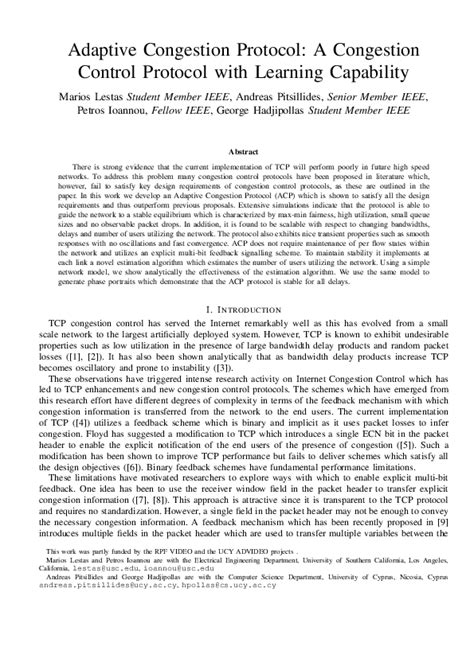 Pdf Adaptive Congestion Protocol A Congestion Control Protocol With Learning Capability