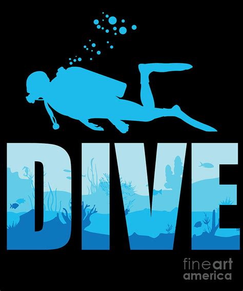 Scuba Diving Divers Shadow Deep Swim Text Drawing By Noirty Designs