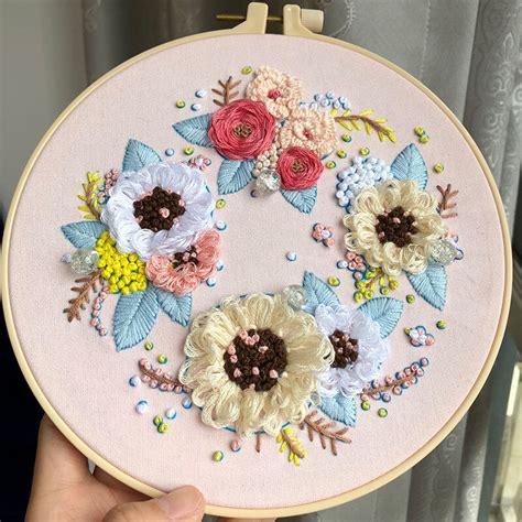 3d Broderi Blomster Materialer Pakke Diy Broderi K Grandado