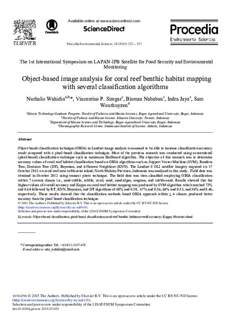 Pdf Object Based Image Analysis For Coral Reef Benthic Habitat Mapping With Several