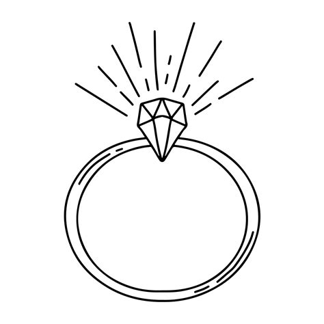 Vector Hand Drawn Wedding Ring With Diamond Feminine Logo Element In