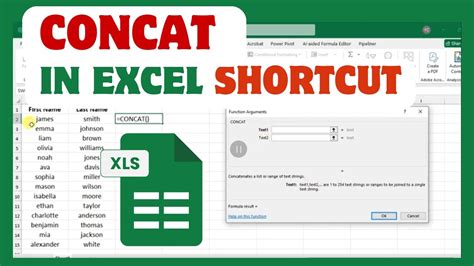 how to use concat in excel shortcut youtube
