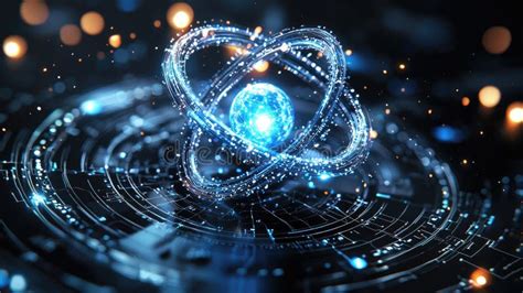 Futuristic Glowing Atomic Structure With Blue Energy Particles And