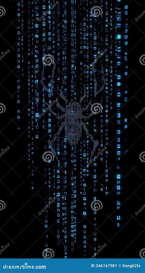 Digital Spider Silhouette With Blue Binary Code Background Stock
