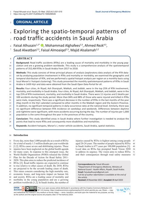 Pdf Exploring The Spatio Temporal Patterns Of Road Traffic Accidents In Saudi Arabia