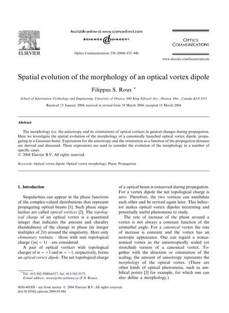 Pdf Spatial Evolution Of The Morphology Of An Optical Vortex Dipole Dokumen Tips