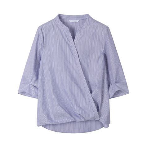 포스티 스트라이프 크로스 블루종 블라우스 Ohbmbl306