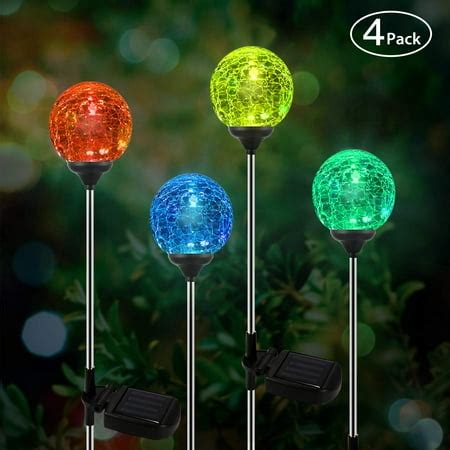 Solar Lights Outdoor Cracked Glass Ball Dual Led Garden Lights