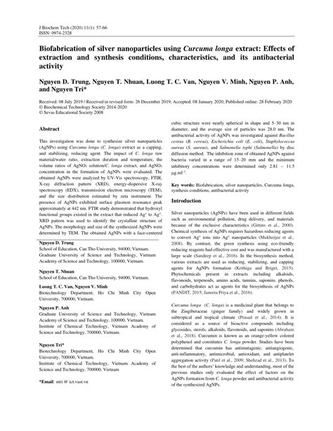 Pdf Biofabrication Of Silver Nanoparticles Using Curcuma Longa Extract Effects Of Extraction