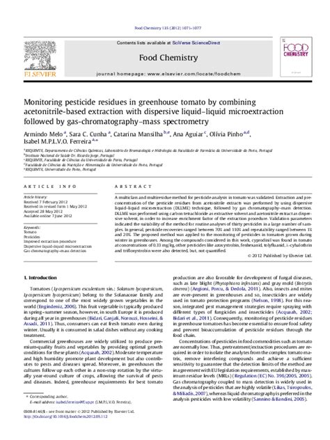 Pdf Monitoring Pesticide Residues In Greenhouse Tomato By Combining Acetonitrile Based