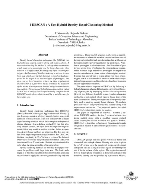 Pdf L Dbscan A Fast Hybrid Density Based Clustering Method