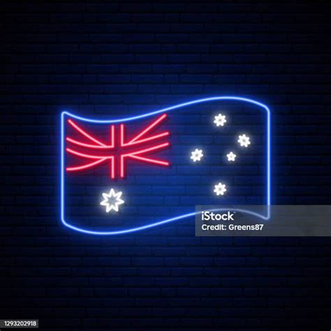 오스트레일리아 국기 네온 사인 어두운 벽돌 벽 배경에 고립 된 빛나는 호주 플래그 스톡 벡터 일러스트레이션 기에 대한 스톡 벡터 아트 및 기타 이미지 Istock