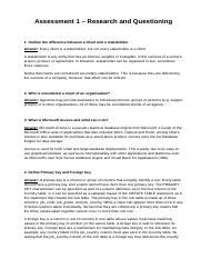 2305 ICTDBS502 A1 Docx Assessment 1 Research And Questioning 1