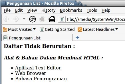 Penggunaan List Dalam Html Dan Cara Penyusunannya Learning With Gilang