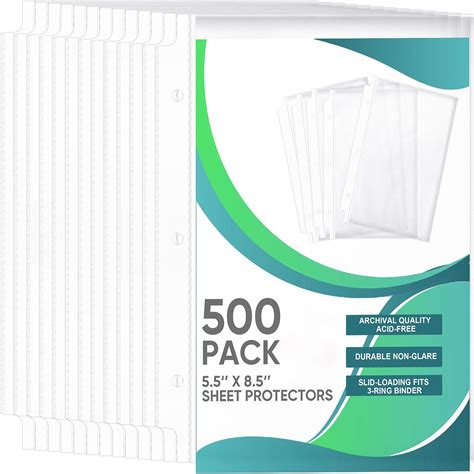 Ctosree 500 Pcs Sheet Protectors Bulk 5 5 X 8 5 Inch 3 Hole Clear Heavy Duty Page