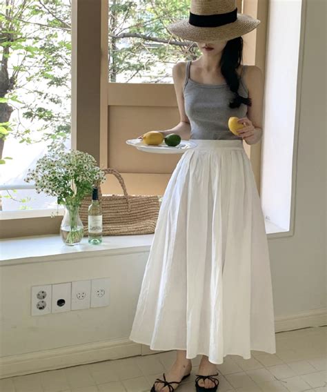 2col 린넨아담녀 샤론 플레어 롱스커트 핀턱 A라인 뒷밴딩 속치마