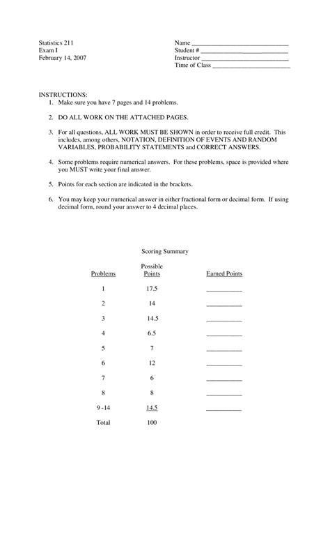 14 Questions For Past Exam 1 Elementary Statistical Methods I Stat