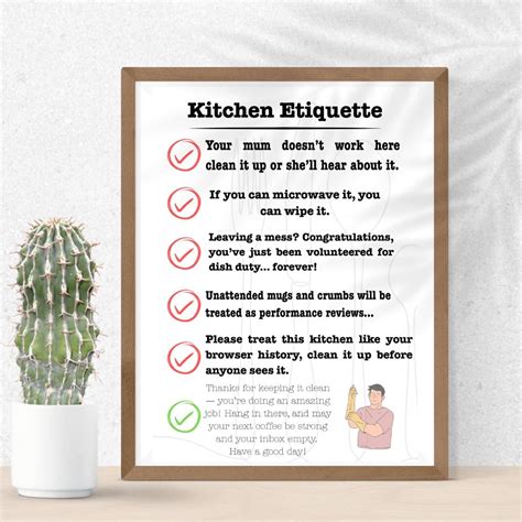 Kitchen Rules Office Kitchen Rules Workplace Etiquette Poster Office Kitchen Sign Shared Kitchen