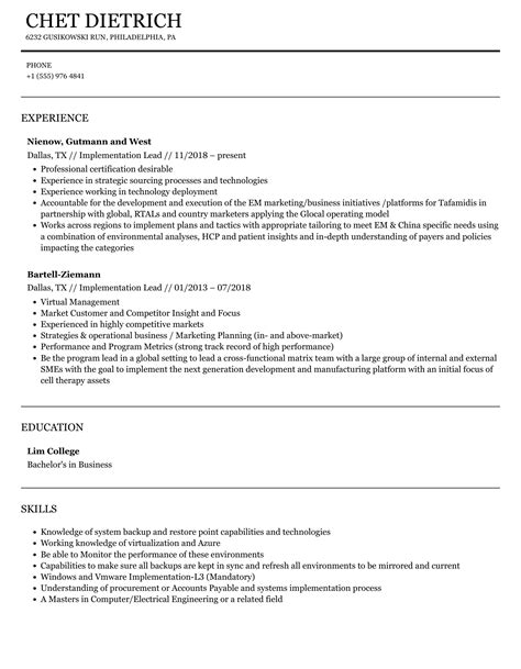 Implementation Lead Resume Samples Velvet Jobs Implementation Lead Resume Samples Velvet Jobs