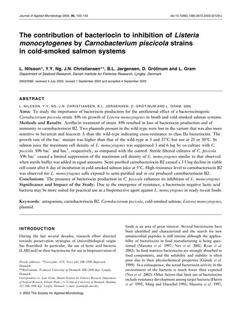 Pdf The Contribution Of Bacteriocin To Inhibition Of Listeria