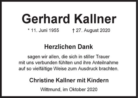 Traueranzeigen Von Gerhard Kallner Nordwest Trauer De