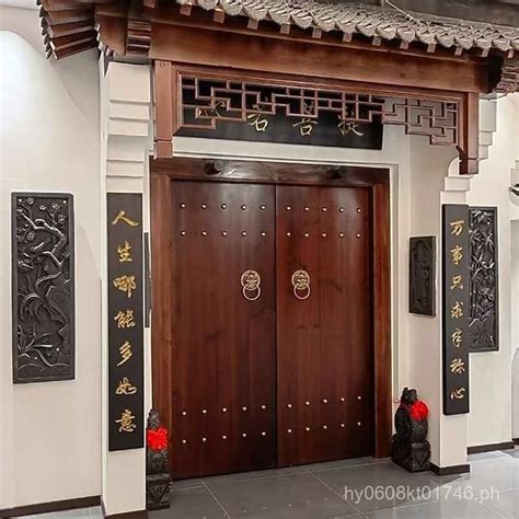 Antique Style Wooden Main Entrance For Self Built House Pineapple Grid Villa Main Entrance