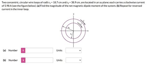 solved two concentric circular wire loops of radii r1 18 7 cm andr2 38 9 cm are located in