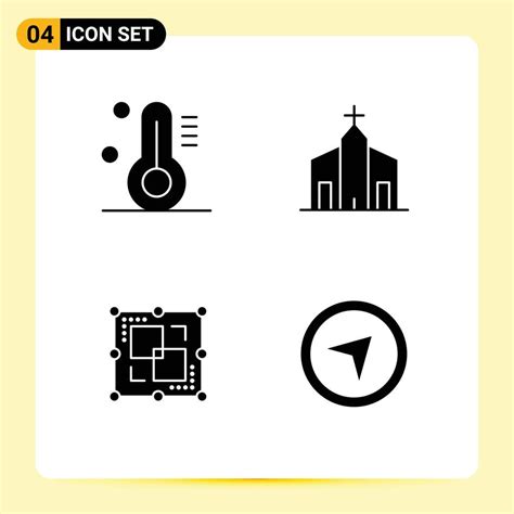 Set Of 4 Vector Solid Glyphs On Grid For Temperature Drawing Building Historic Point Editable