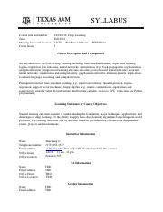 CSCE 636 Deep Learning Pdf SYLLABUS Course Title And Number Term Meeting Times And Location