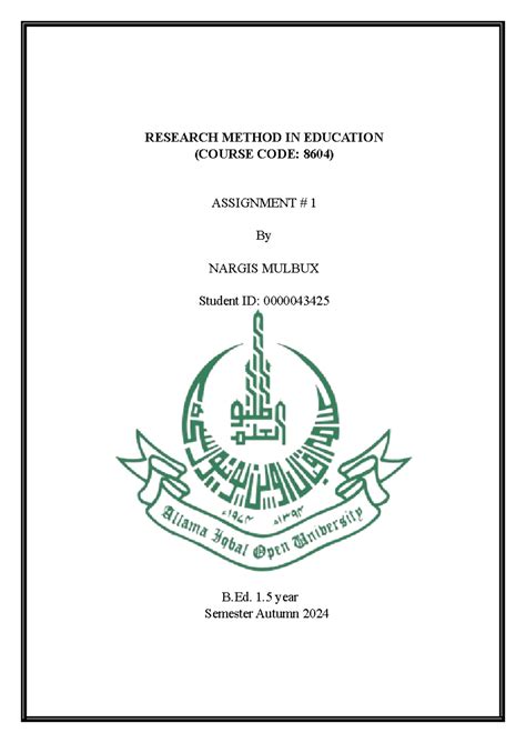 Asign 8609 1 Assignment Paper Research Method In Education Course