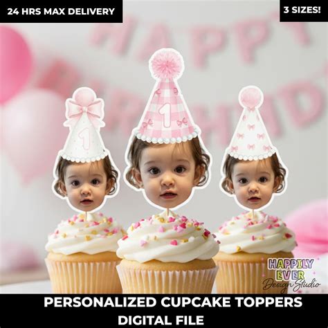 Pink Party Hat Face Topper Pink Bow Party Hat Banner 1st Birthday